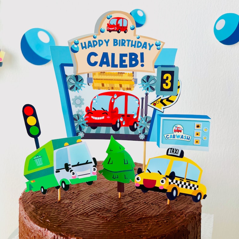 Car Wash Transportation Birthday Cake Topper Editable - Etsy