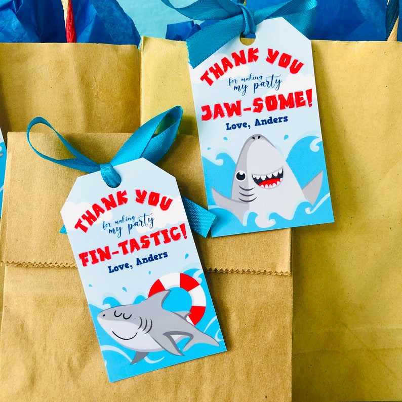 Cute Shark Gift Tags/ Gift Labels Party Printables EDITABLE - Etsy