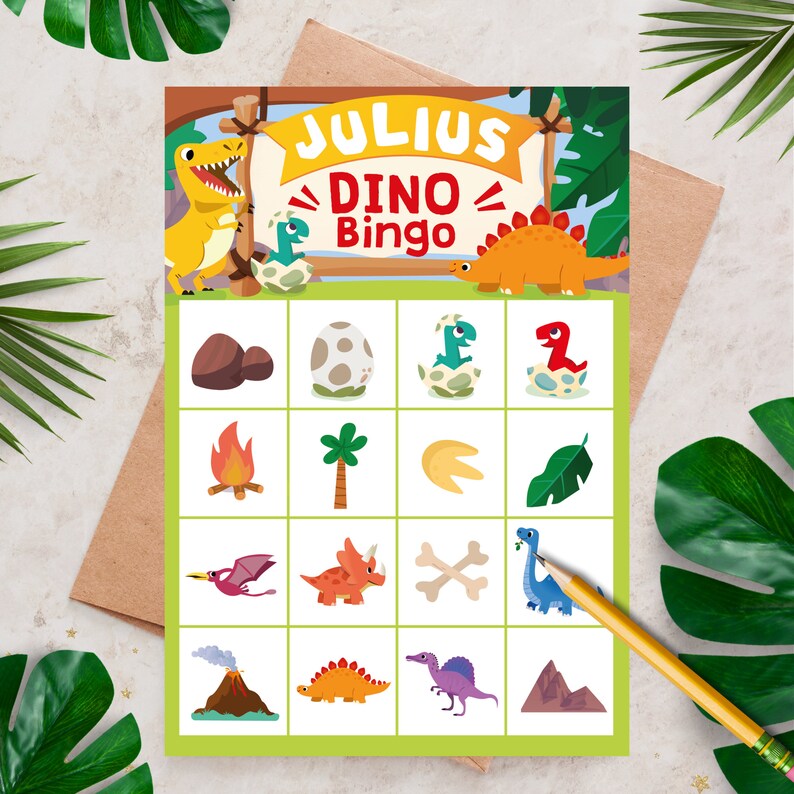 Dinosaur Birthday Party Bingo Game EDITABLE Printable | Prehistoric ...