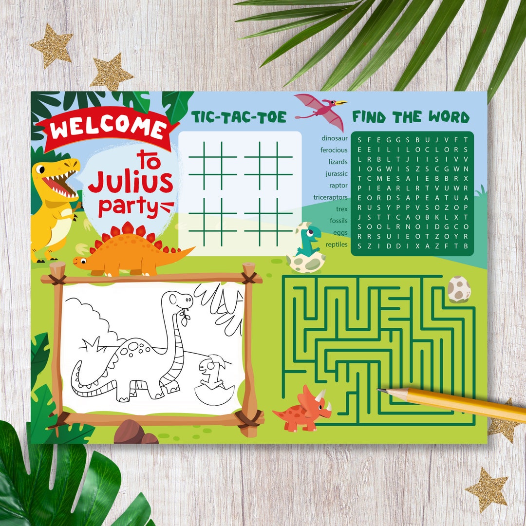 Dinosaur Party Coloring Activity Place Mat EDITABLE Printable ...
