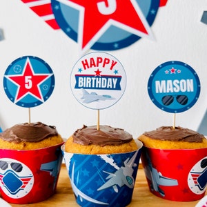 Fighter Pilot Cupcake Toppers | Military Jet Party Decor (EDITABLE ...