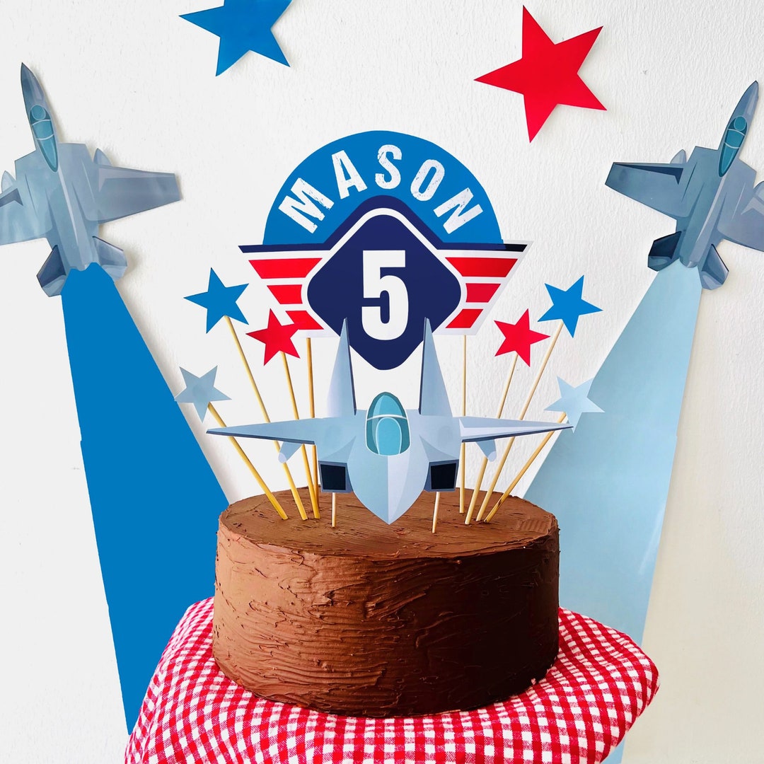 Fighter Pilot Birthday Cake Topper EDITABLE Printable | Military Jet ...