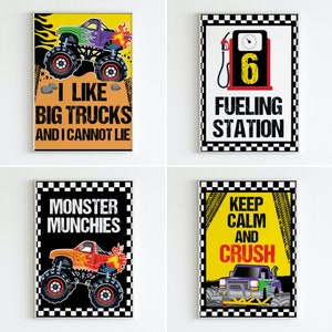 Monster Truck Party Signs Printable EDITABLE Bundle - 10 Vibrant ...