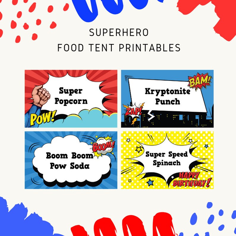 Superhero Party Food Tent/ Superhero Party Food Labels Printables ...
