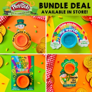St Patricks Day Play Doh Favor Gift Card, St Pattys Pot of Gold Rainbow ...