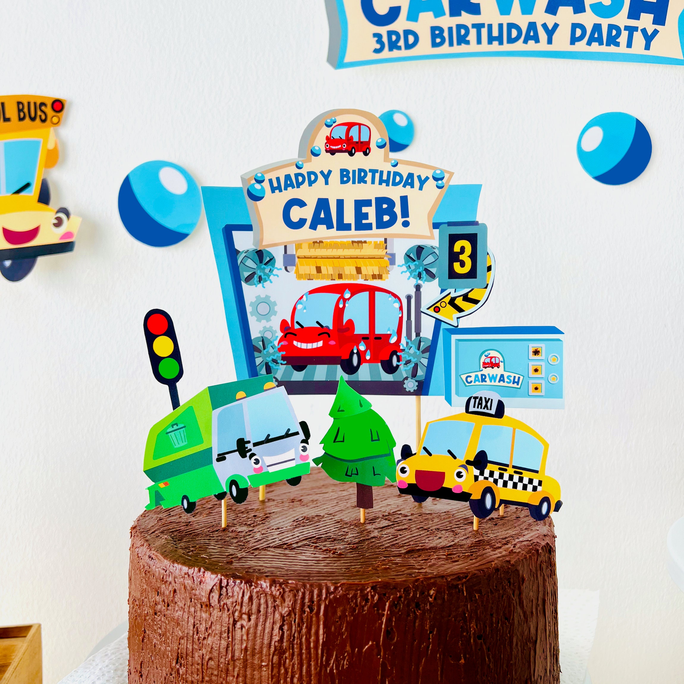 Car Wash Birthday Cake Topper, Transportation Theme (editable Printable ...