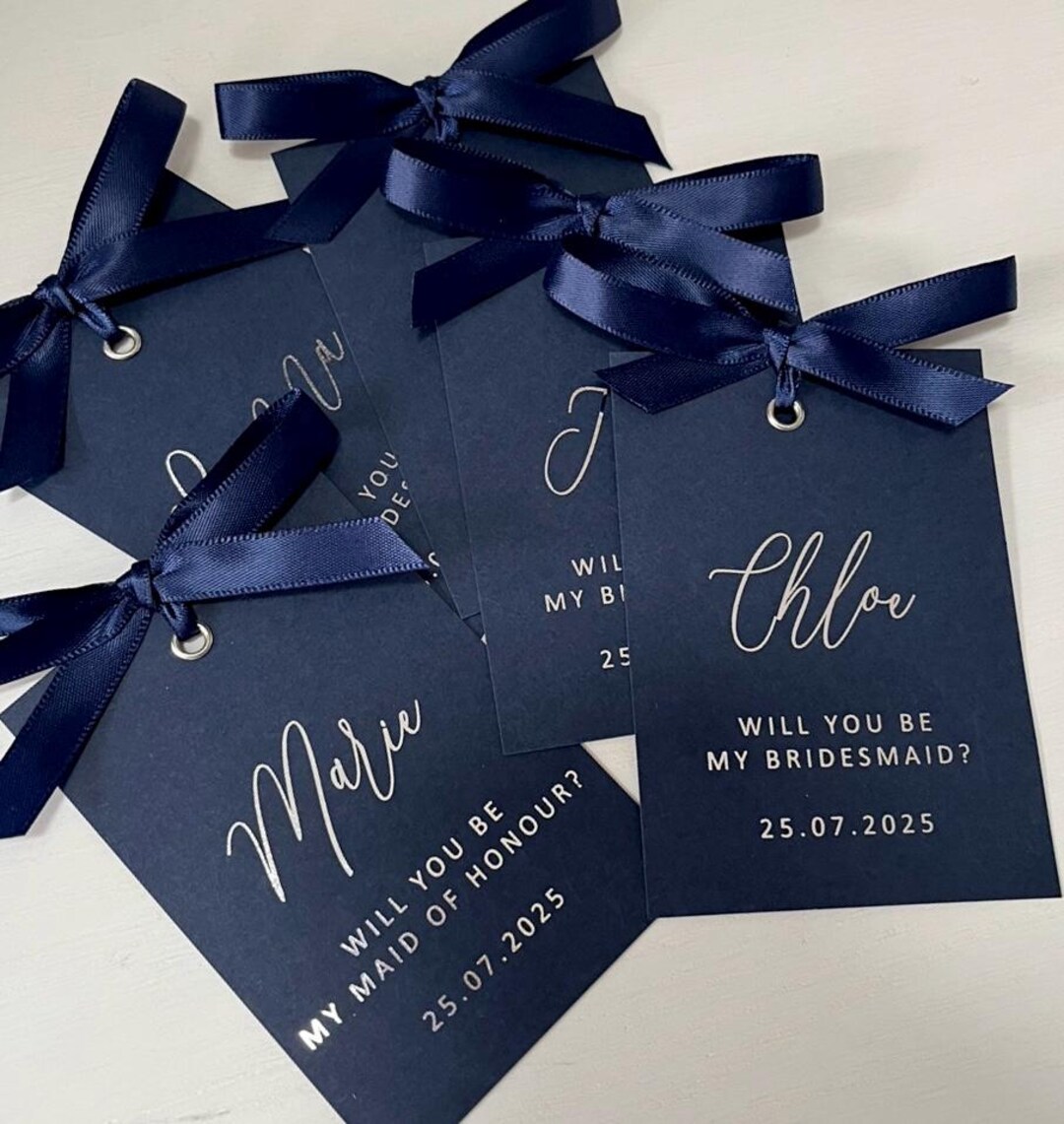 Foiled Navy Bridesmaid Proposal Card With Ribbon - Etsy