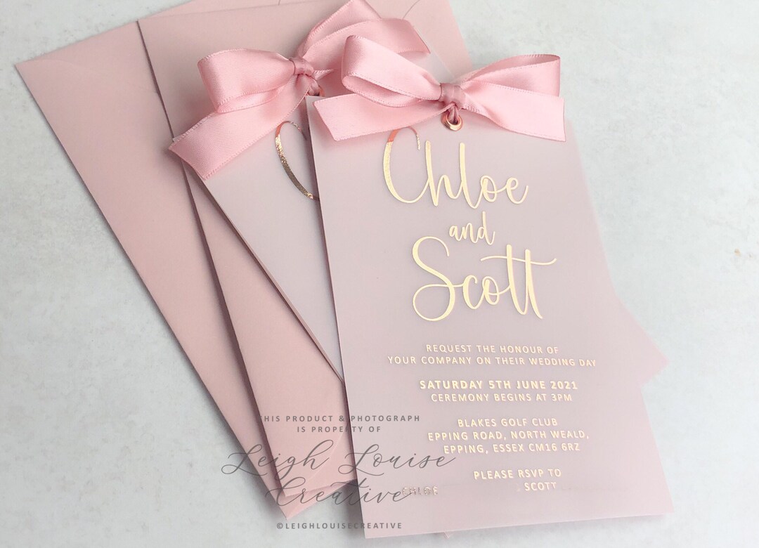 Vellum Foil Wedding Invitation Set: Blush Ribbon Design - Etsy