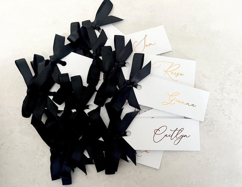 Foiled Wedding Place Card: Personalized Favor Tag With Ribbon - Etsy ...