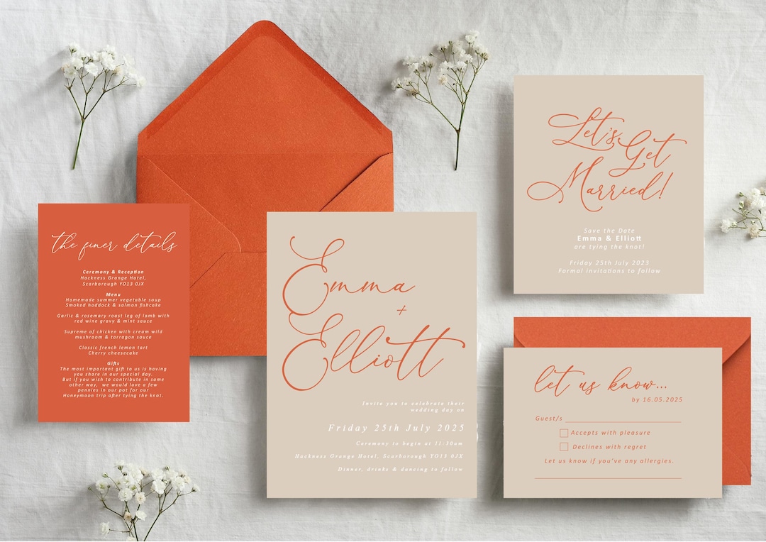 Custom Terracotta Wedding Invitation Suite: Handmade Personal Invites ...