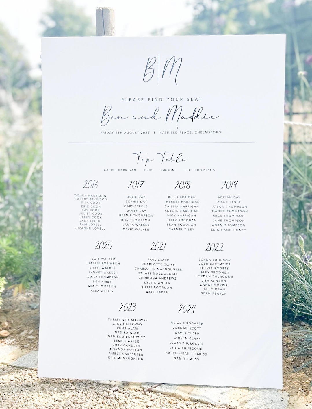 Personalised Wedding Table Plan , A1, A2 , A3 or Custom Size. Find Your ...