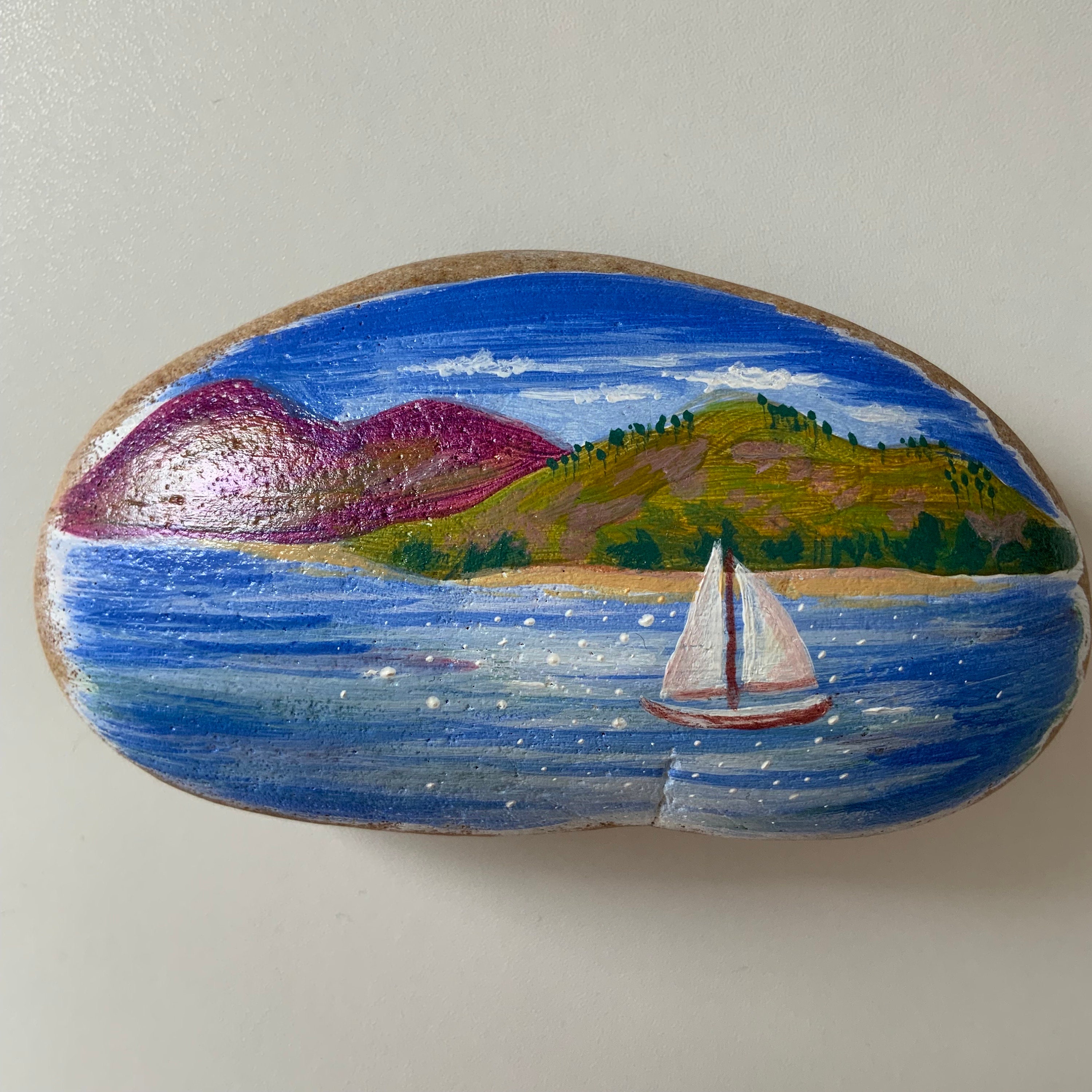 Sail Boat on the Water Beach Pebble Painting, Beach Painting, Pebble ...
