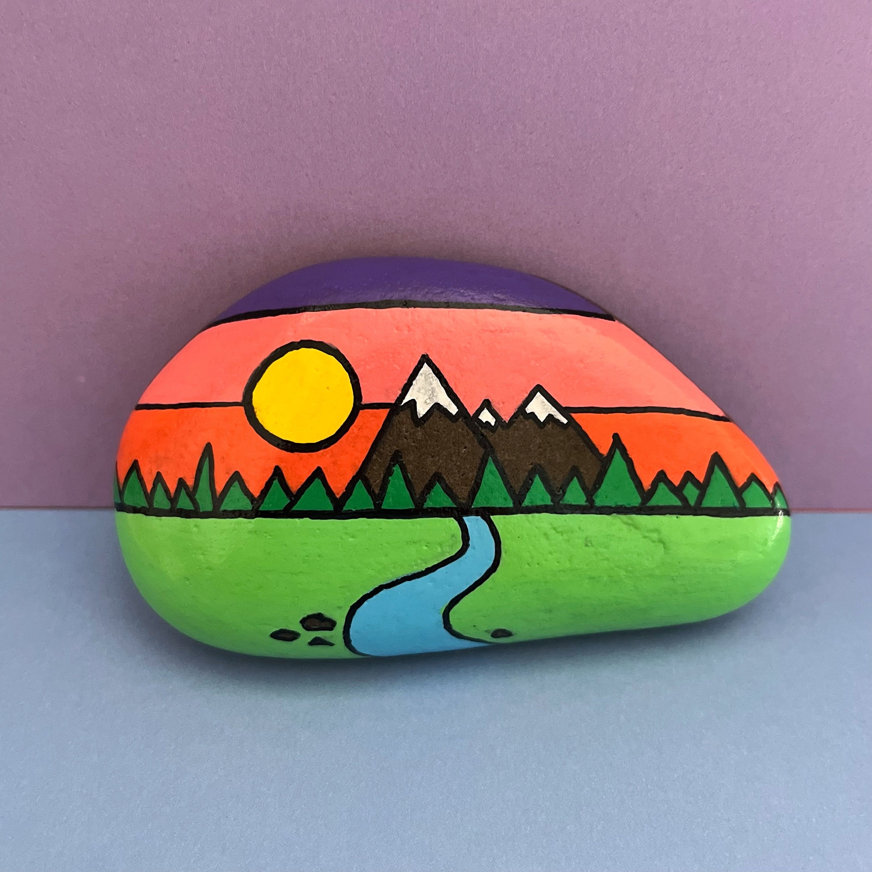 Pebble Painting, Landscape Art, Sunset Mountains, Sunrise, Lake, River ...