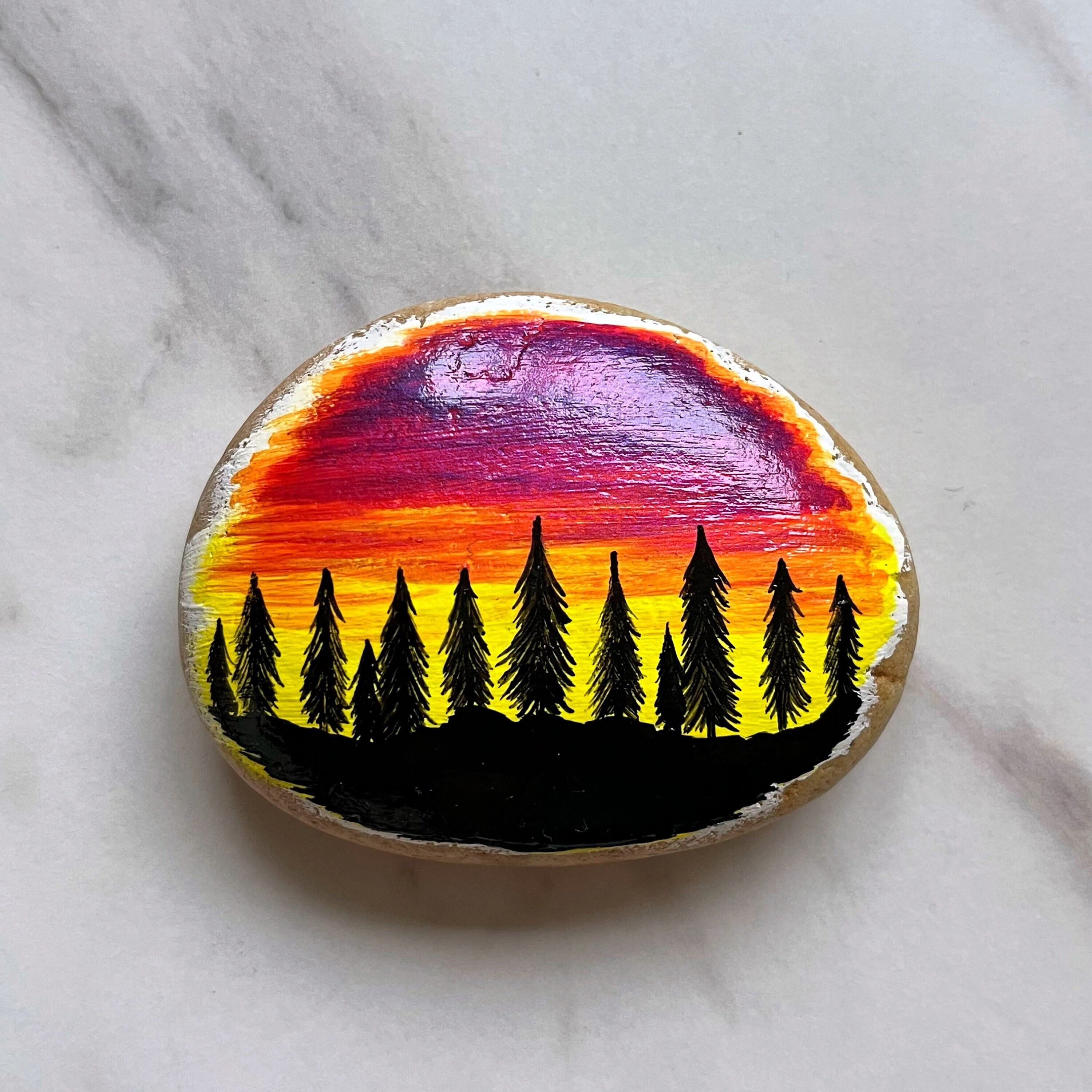 Pebble Art, Hand Painted Pebble, Acrylic Sunset Pebble Painting, Rock ...