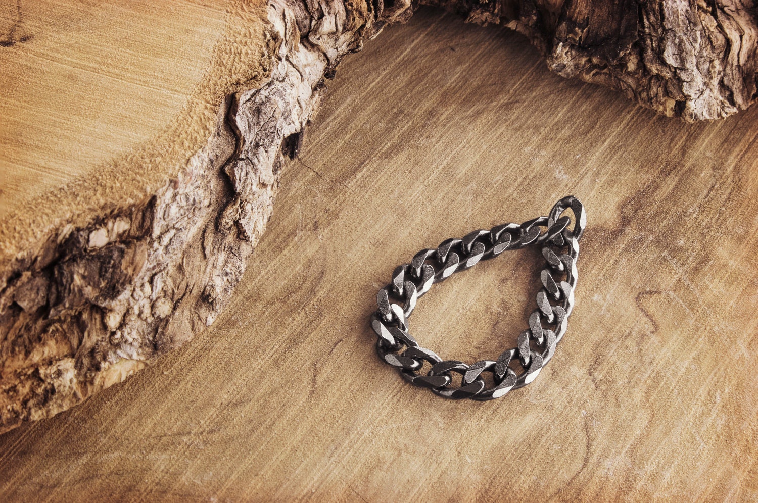 Solid Silver Curb Chain Ring Oxidized Link Ring 925 Sterling | Etsy