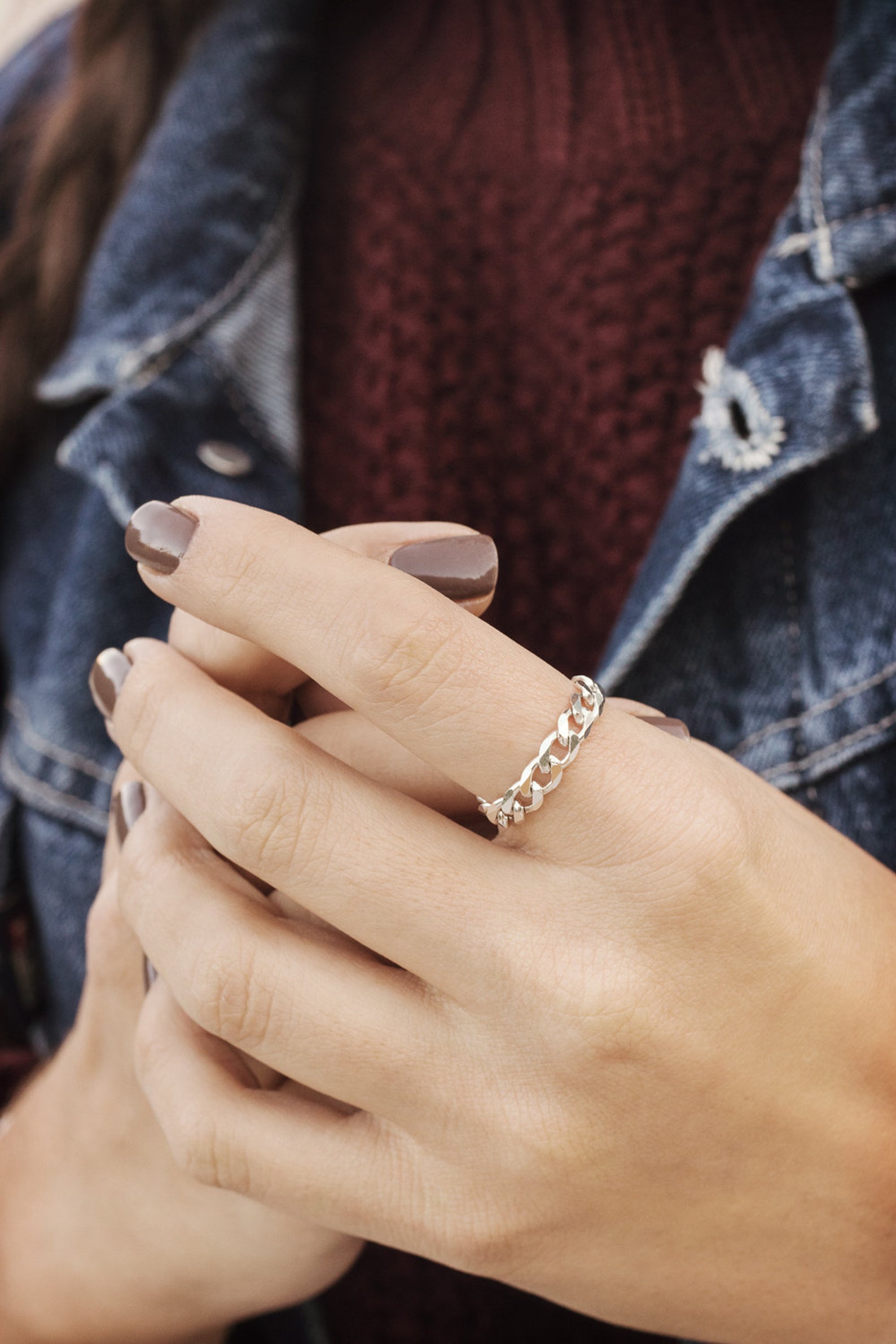 Sterling Silver Chain Ring With Flexible Links 925 Sterling - Etsy