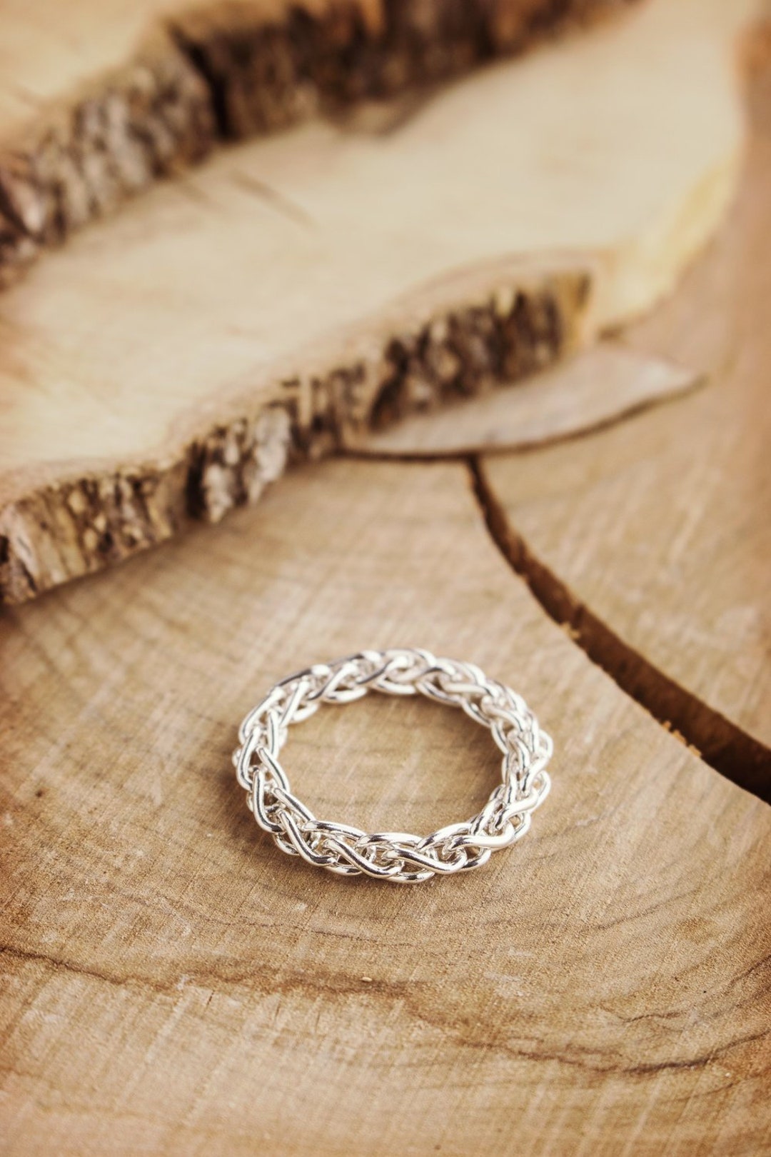 Solid Silver Chain, Flexible Link Ring, 925 Sterling Silver, Simple ...