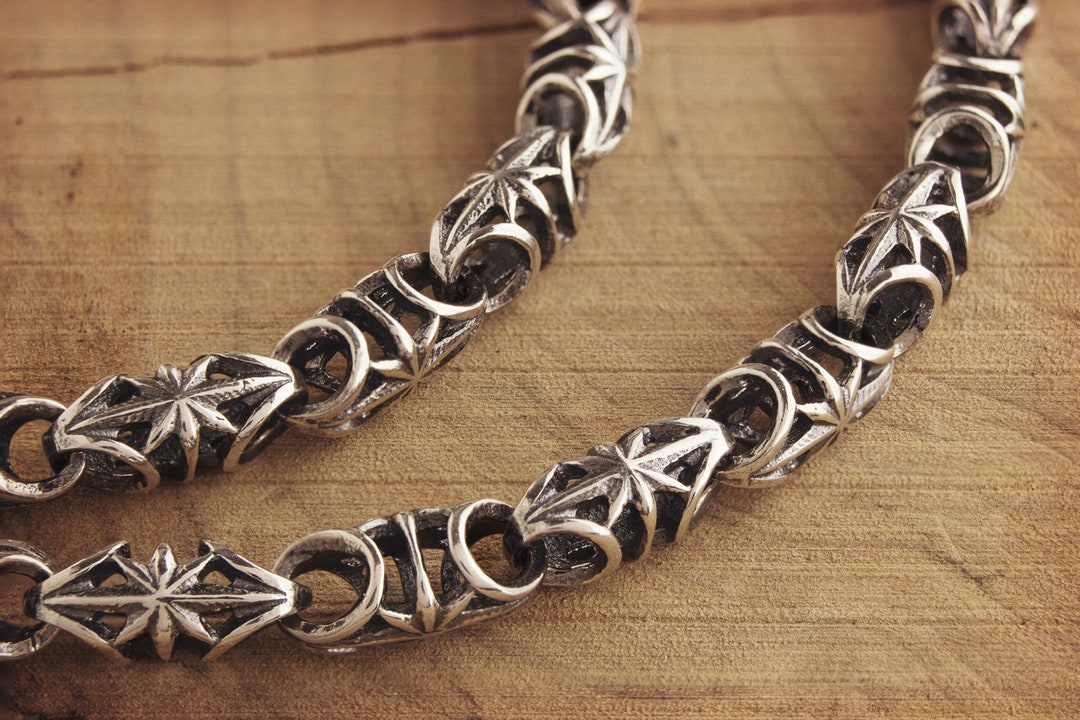 Black Silver Star Link Chain, Oxidized Solid Silver Necklace, 925 ...