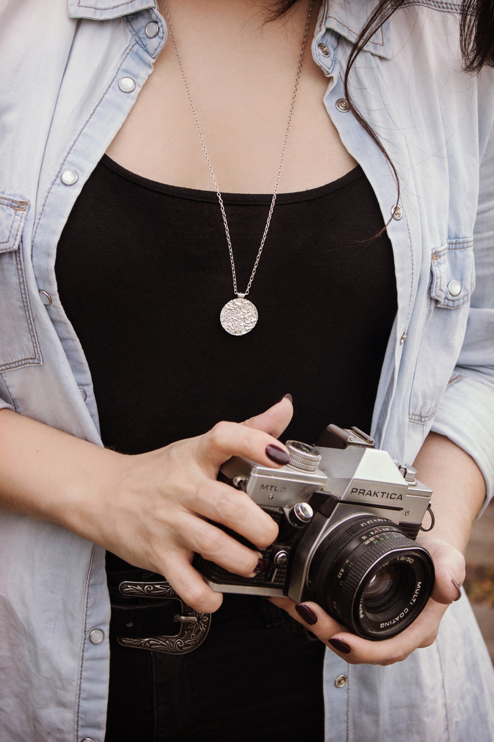 Solid Silver Disc Pendant, 925 Sterling Silver Necklace, Small ...
