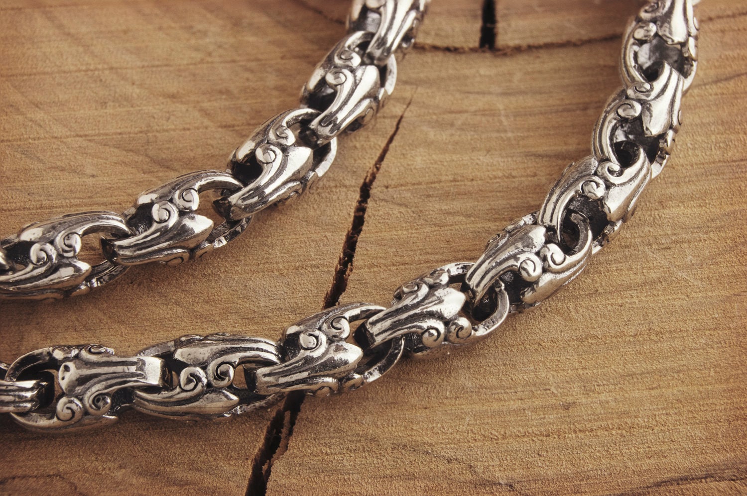 Unique Beaded Link Chain Bracelet, 925 Oxidized Silver, Artisan Solid ...
