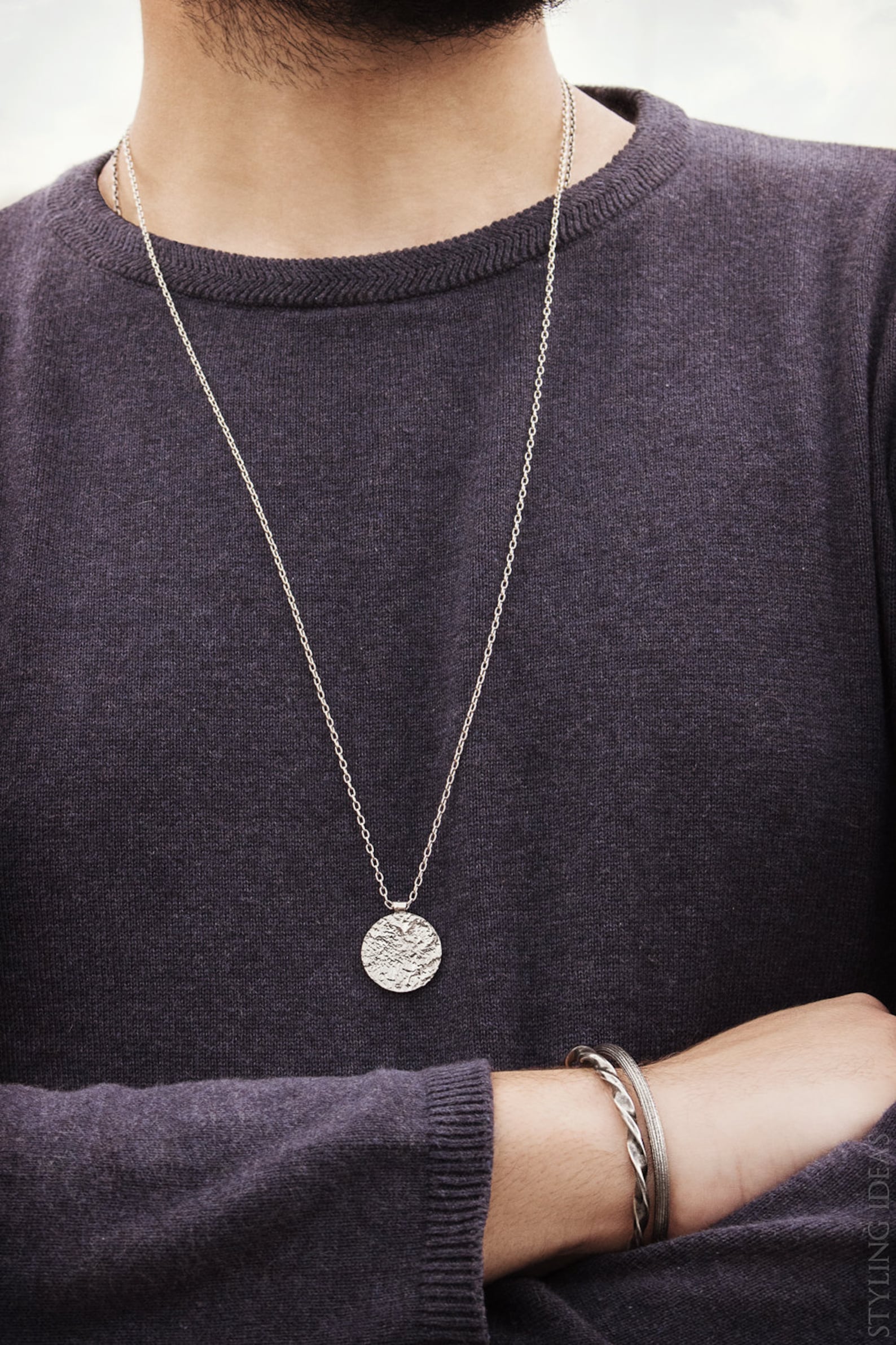 Solid Silver Disc Pendant, 925 Sterling Silver Necklace, Small ...