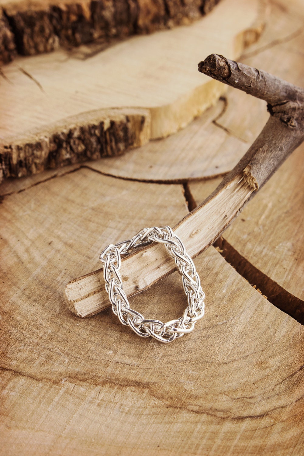 Solid Silver Chain Flexible Link Ring 925 Sterling Silver - Etsy