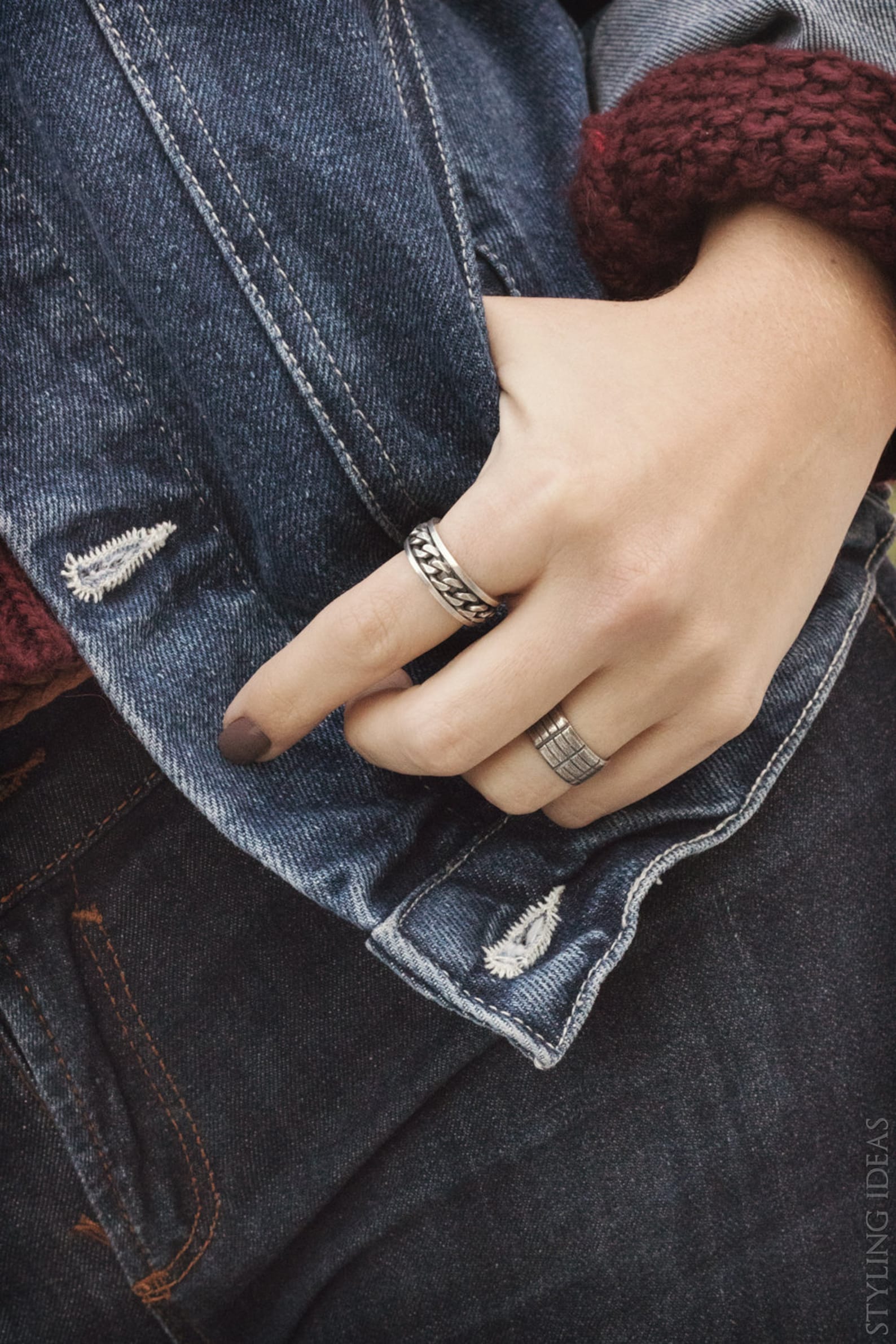 Silver Spinner Ring, Oxidized Anti-stress Band With Loose Curb Chain ...