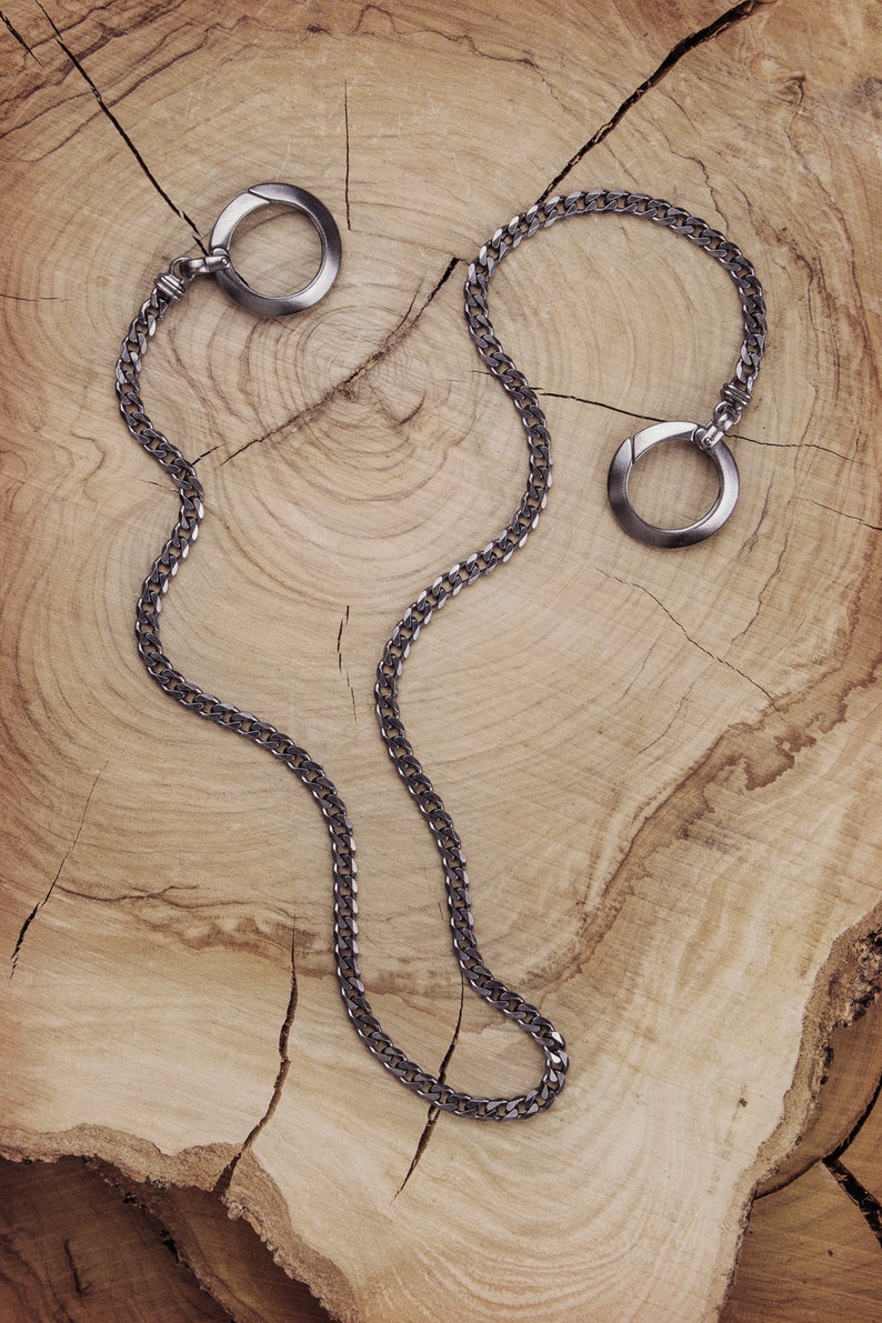 Oxidized Silver Key Chain Black Silver Curb Chain for - Etsy