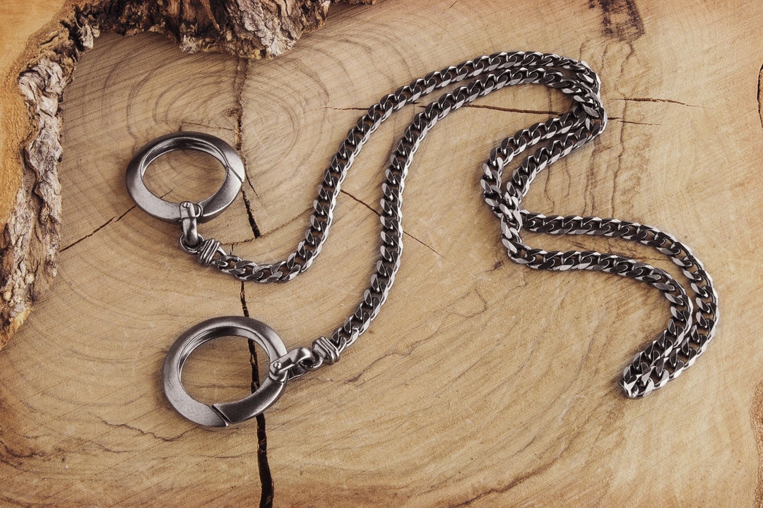 Oxidized Silver Key Chain, Black Silver, Curb Chain for Wallet, 925 ...