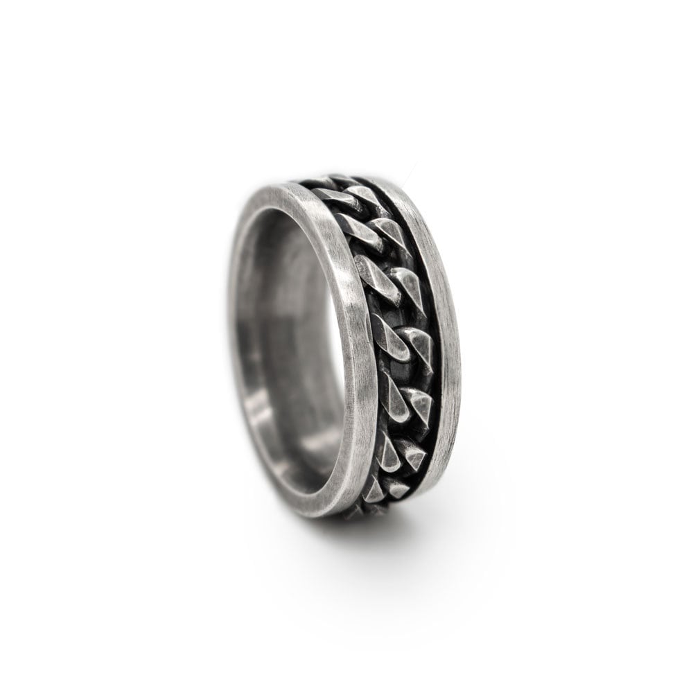 Silver Spinner Ring Oxidized Anti-stress Band With Loose Curb - Etsy