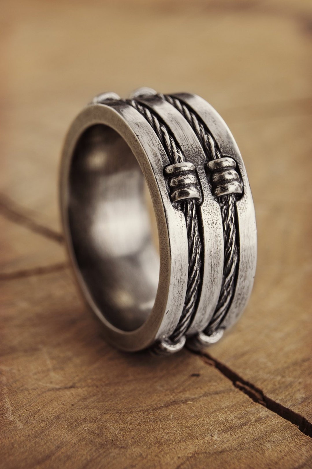 Thick Solid Silver Ring, 925 Oxidized Sterling Silver, Twisted Wire ...
