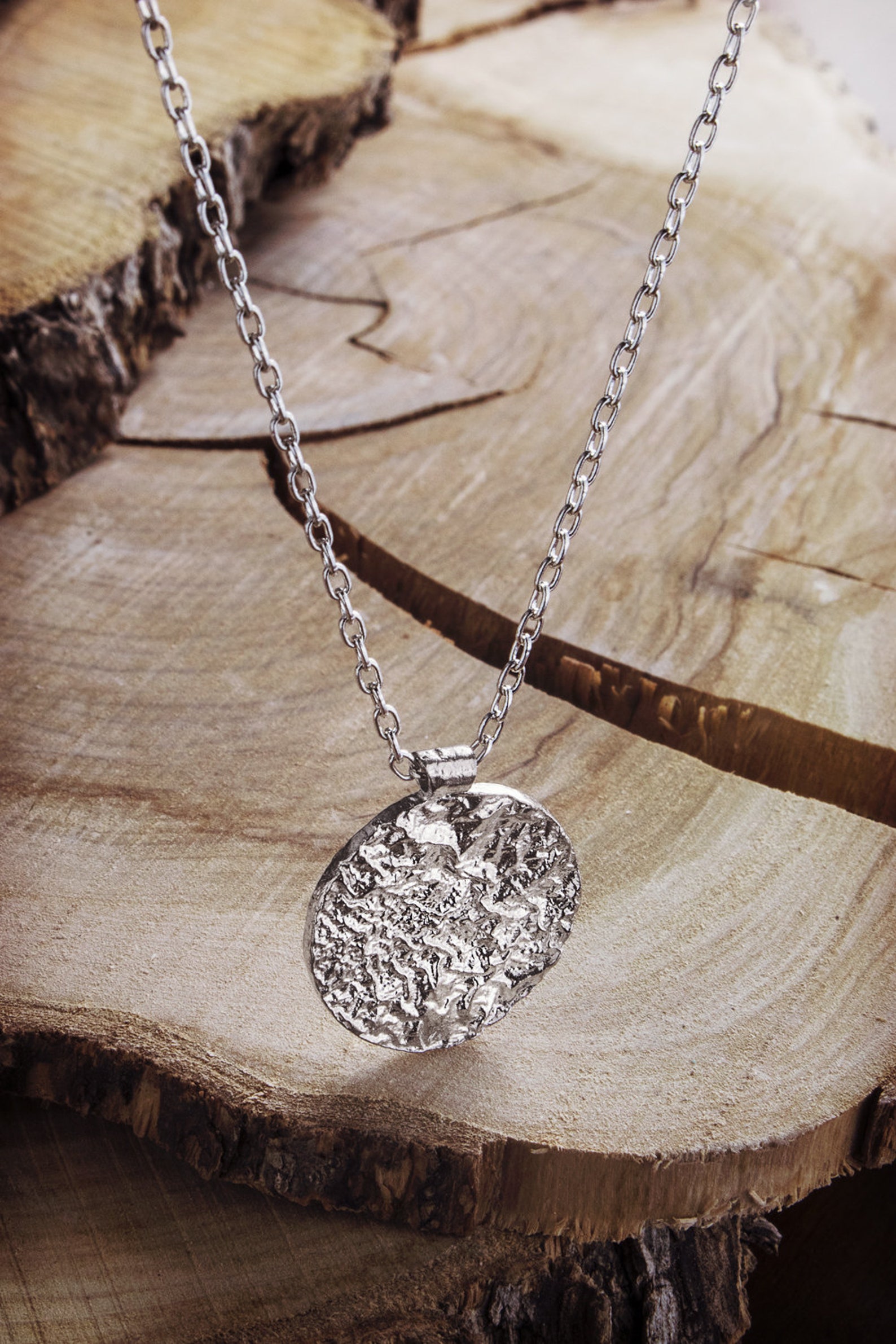 Solid Silver Disc Pendant, 925 Sterling Silver Necklace, Small ...