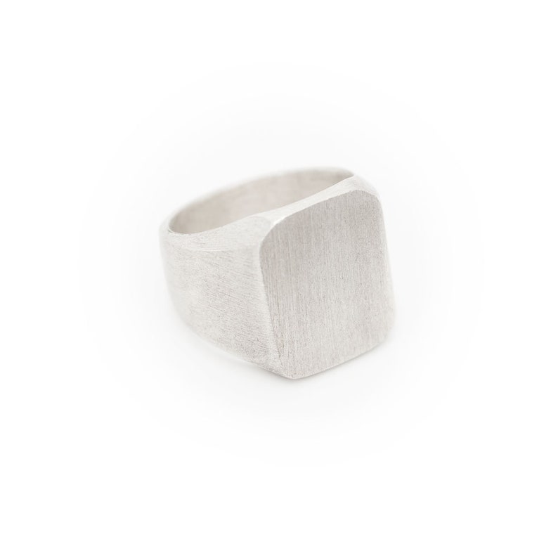 Square Signet Ring, 925 Sterling Silver, Satin Finish, Engraved Initial ...