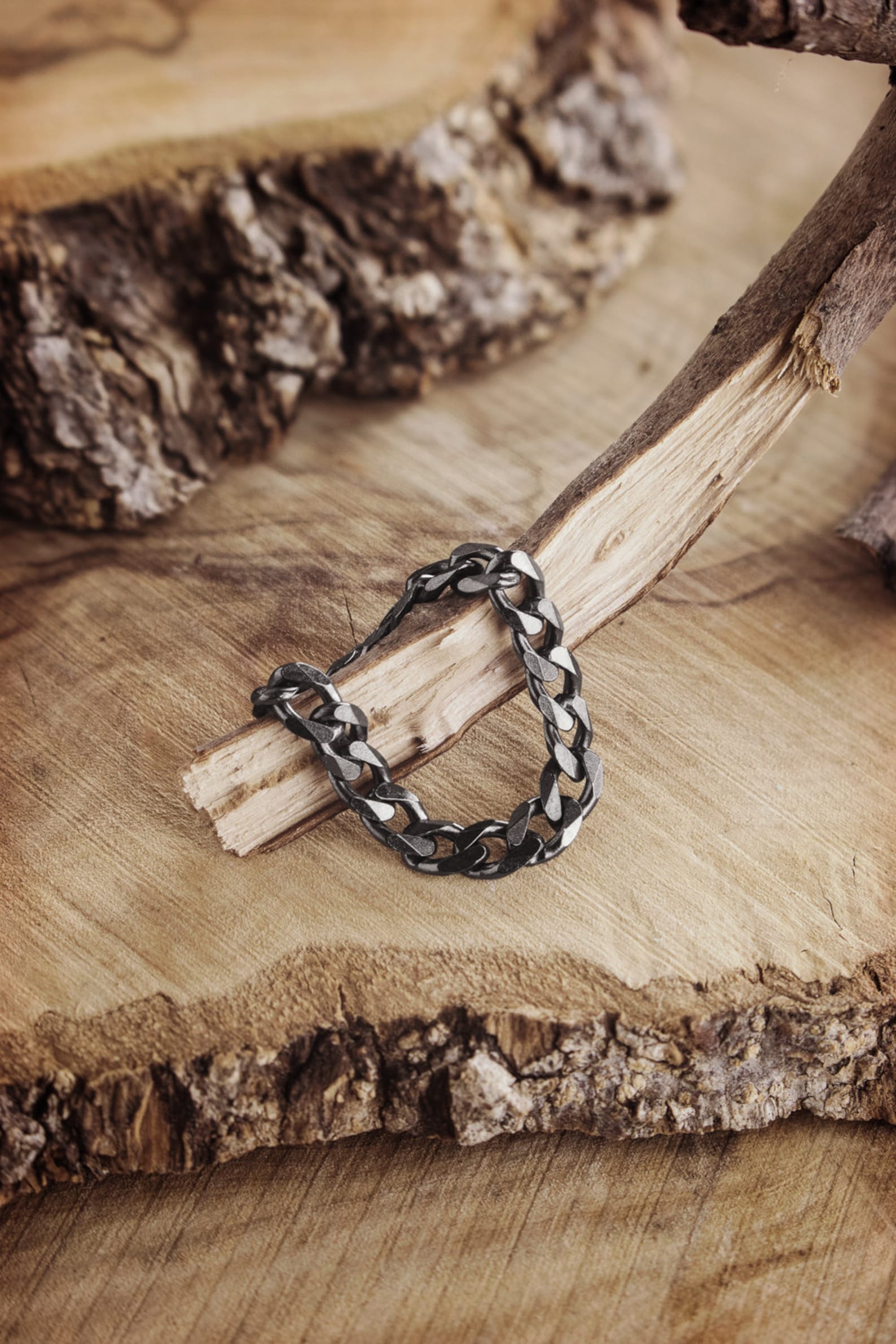 Solid Silver Curb Chain Ring, Oxidized Link Ring, 925 Sterling Silver ...
