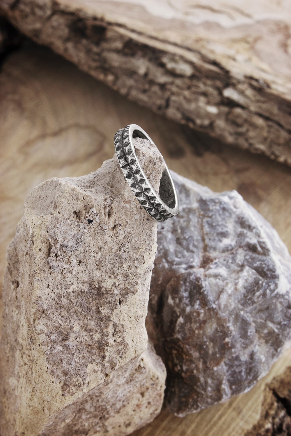 Geometric Silver Band Oxidized Silver Ring Square Pyramid | Etsy