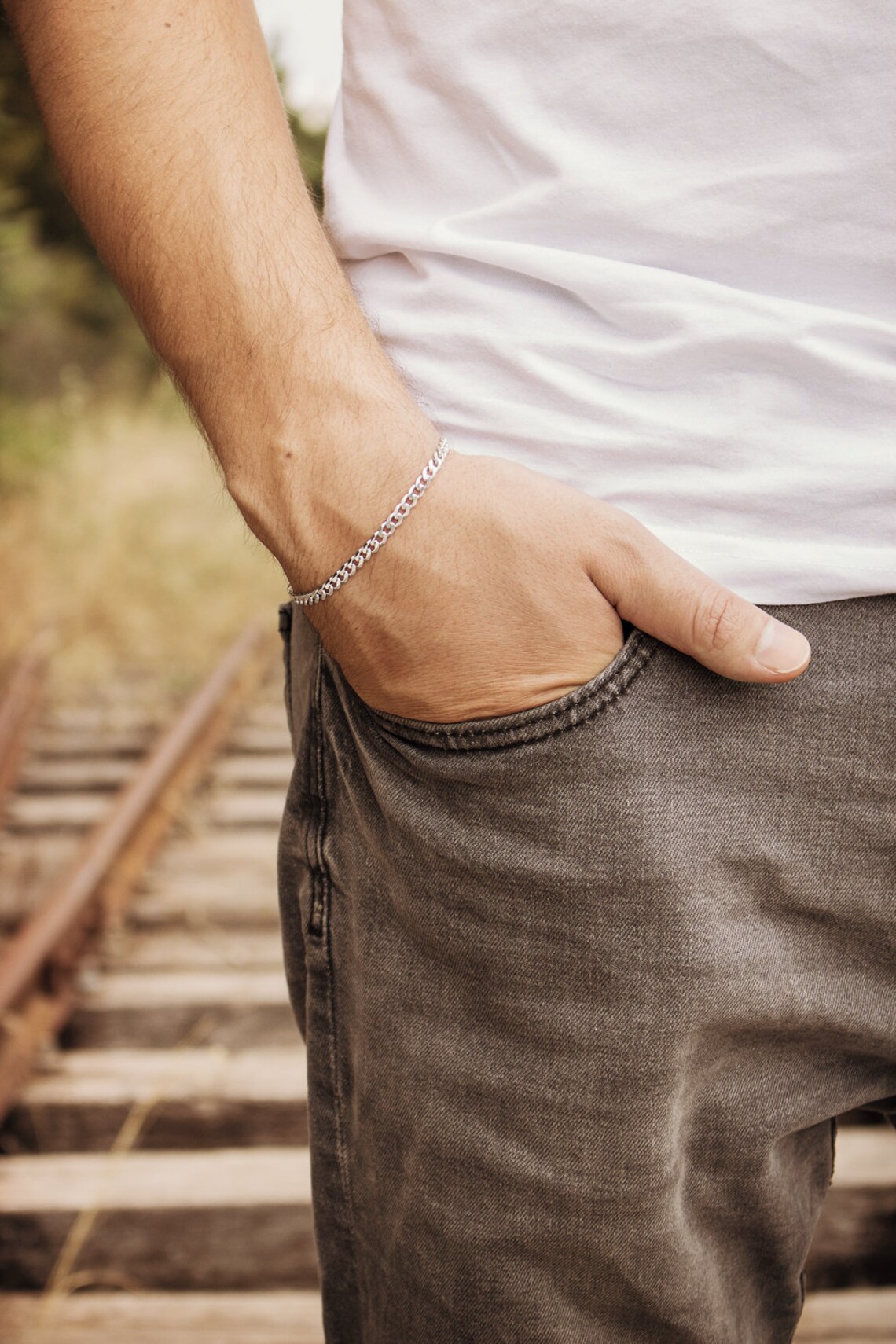 Solid Silver Curb Chain, Simple Chain Bracelet, Thin Curb Chain, 925 ...