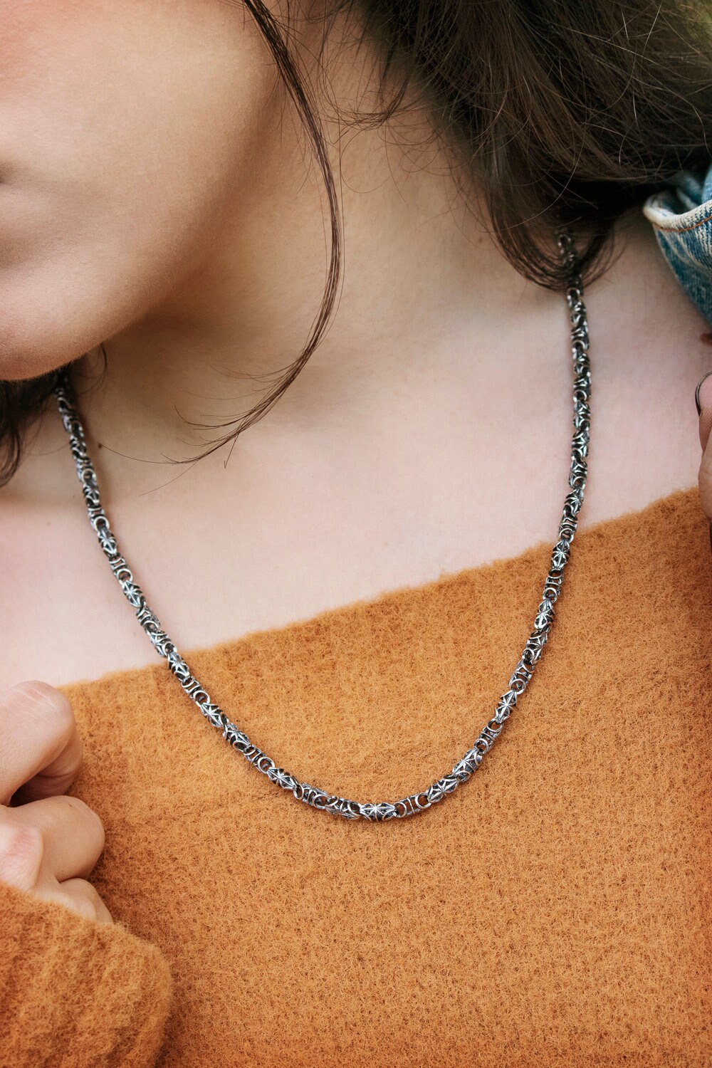 Black Silver Star Link Chain Oxidized Solid Silver Necklace | Etsy