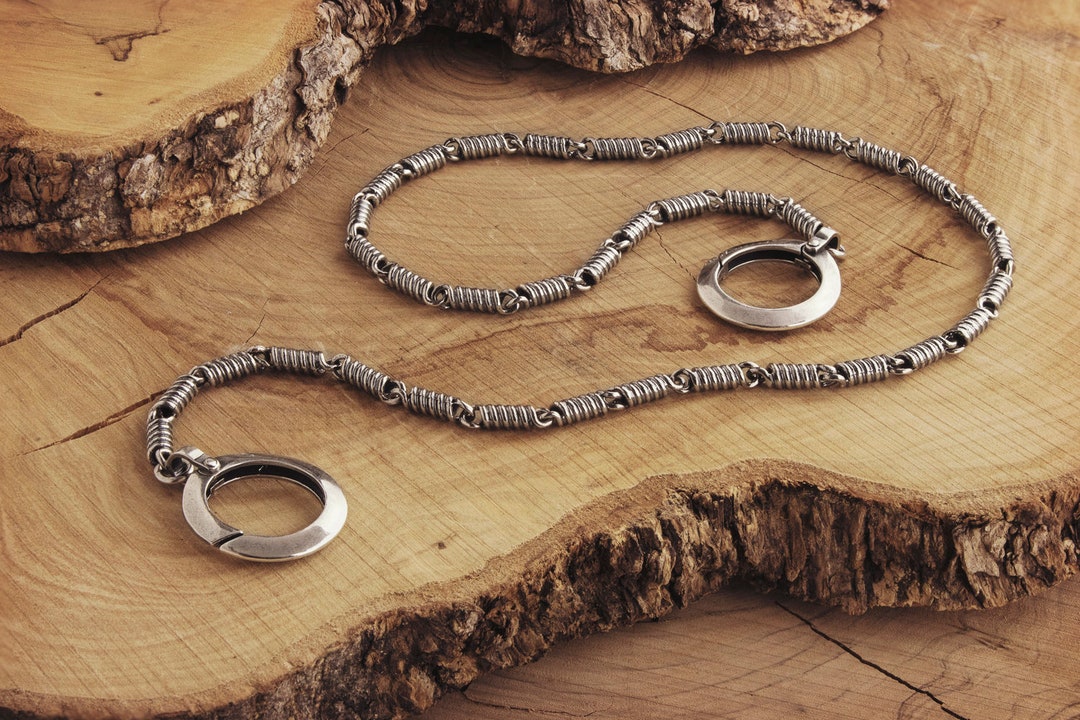 Coil Spring Links, Chain for Pants, 925 Oxidized Solid Sterling Silver ...