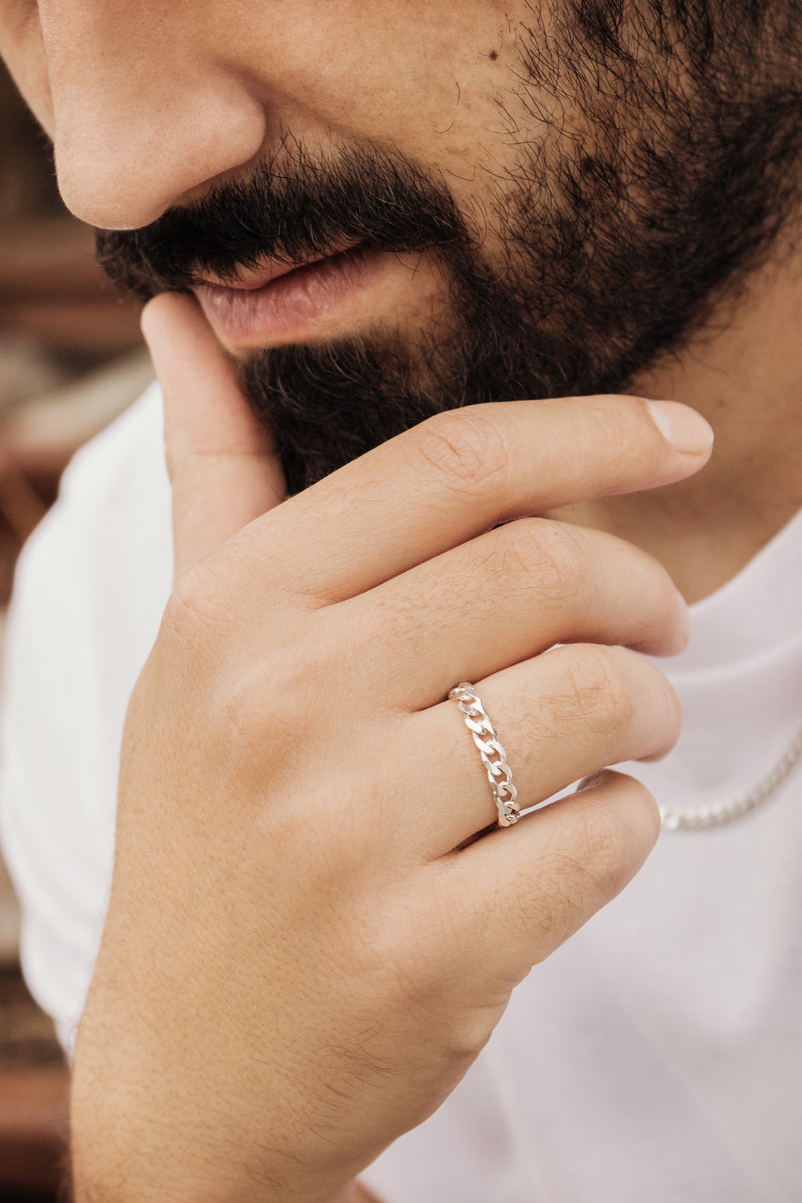 Sterling Silver Chain Ring With Flexible Links 925 Sterling - Etsy