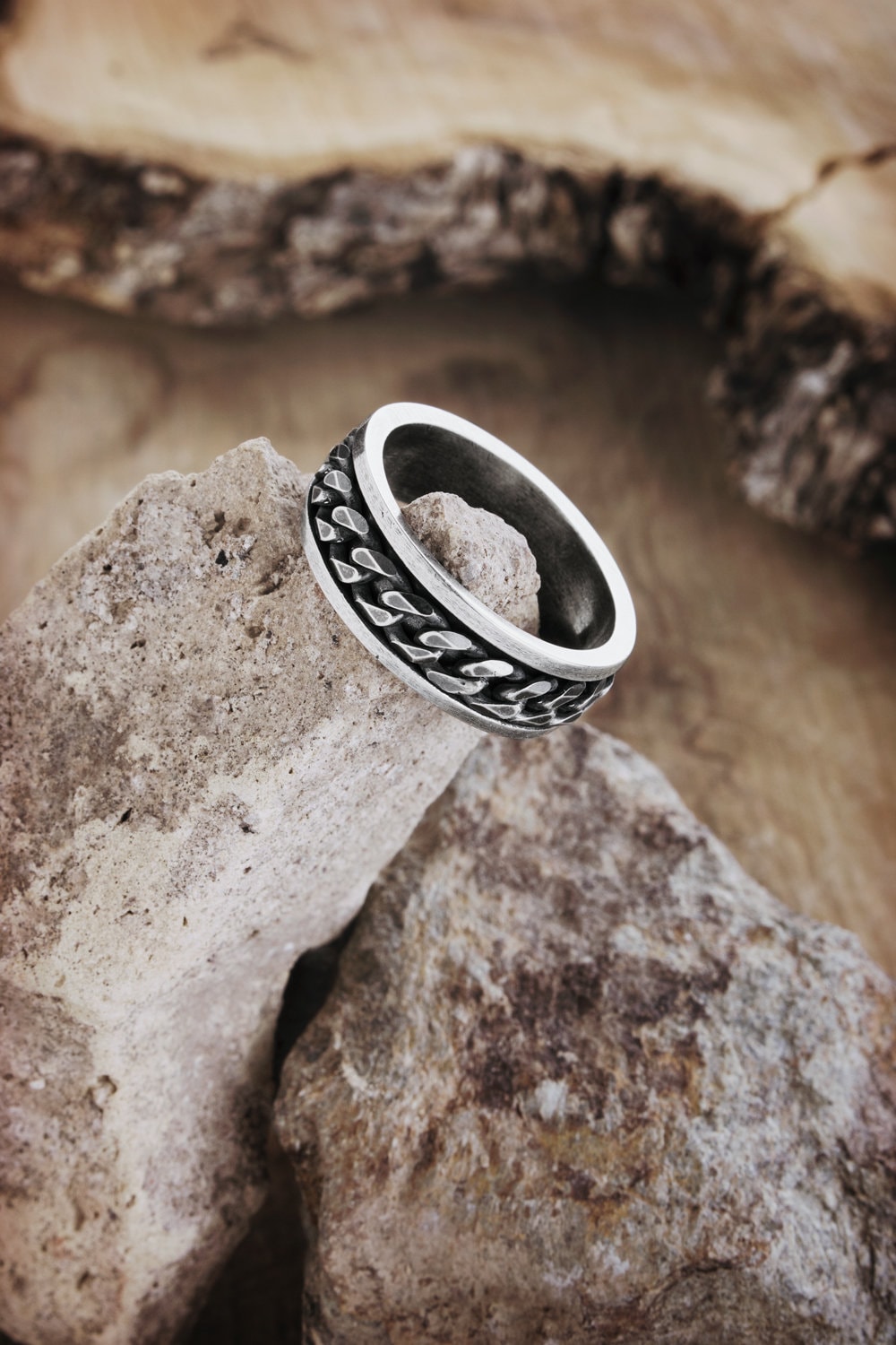 Silver Spinner Ring Oxidized Anti-stress Band With Loose Curb - Etsy