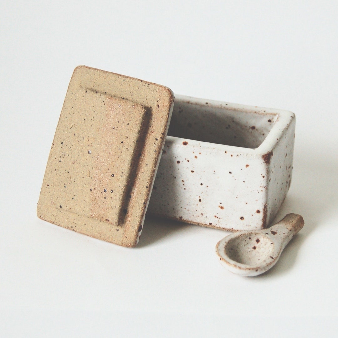 Small Salt Box With Spoon Ceramic Salt Box Tiny Box for - Etsy