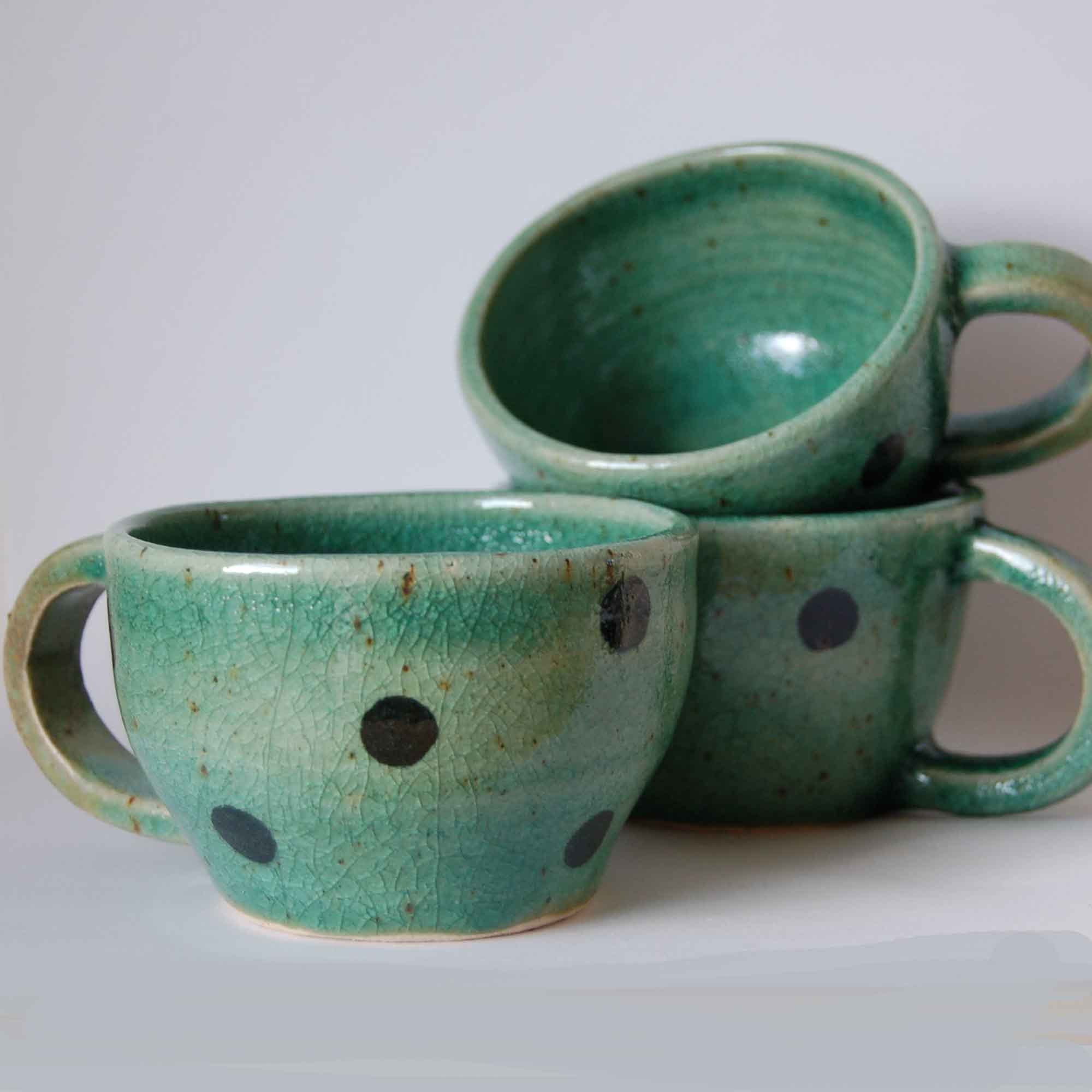 Handmade pottery cup 150ml Green crackle glaze Unique gift | Etsy