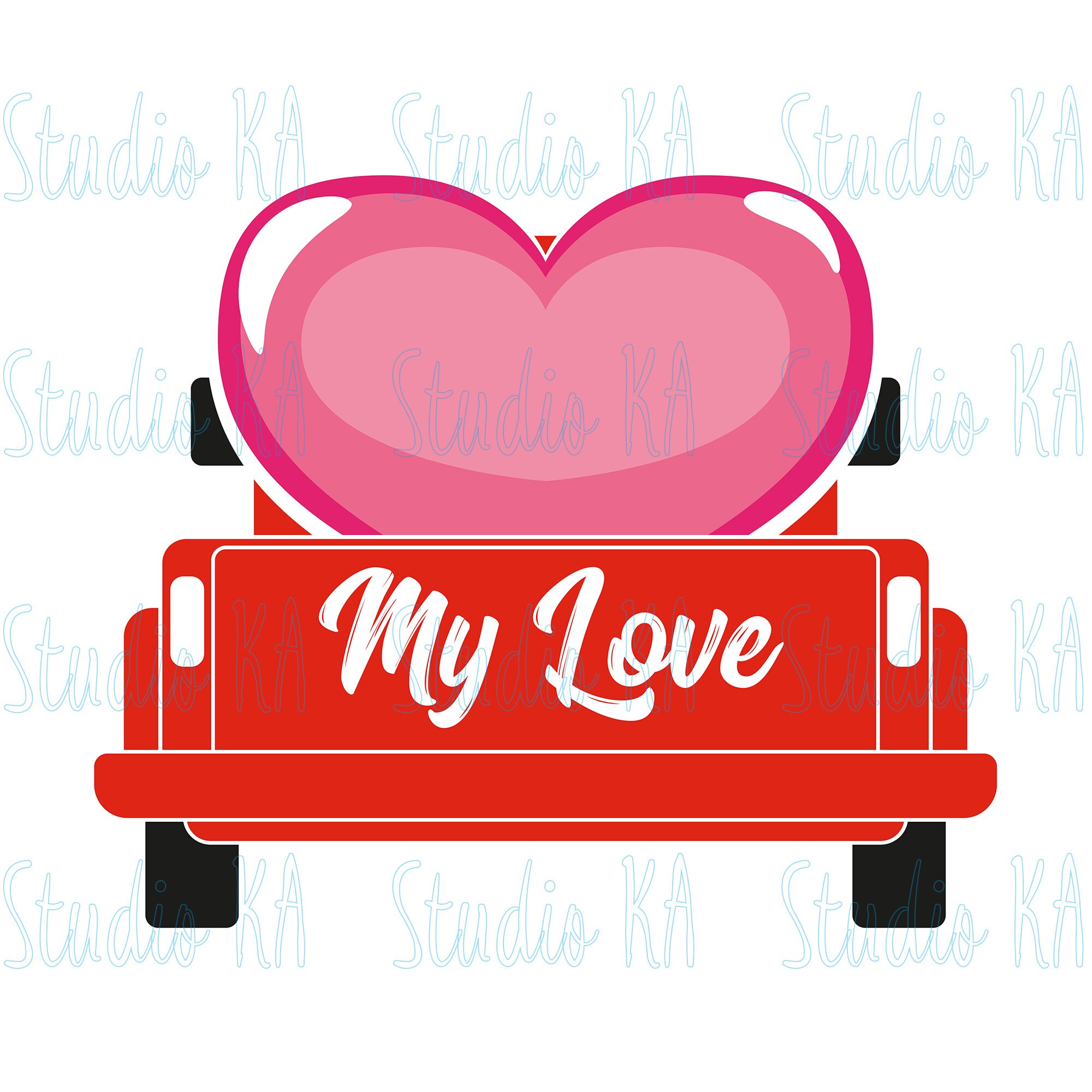Valentine Truck With Heart Svg, My Love Svg, Red Truck Valentine Svg ...