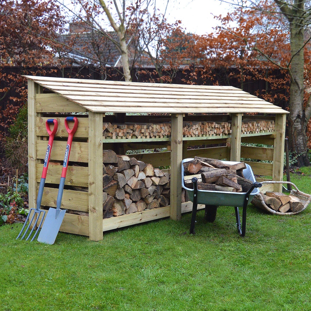 Outdoor Wooden Log Store 4ft Tall X 11ft Wide Empingham Slatted Design ...