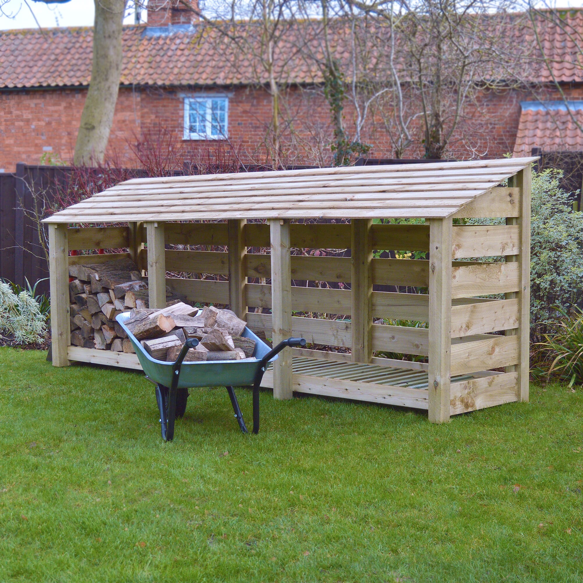 Outdoor Wooden Log Store 4ft Tall X11ft Wide Empingham Slatted With ...