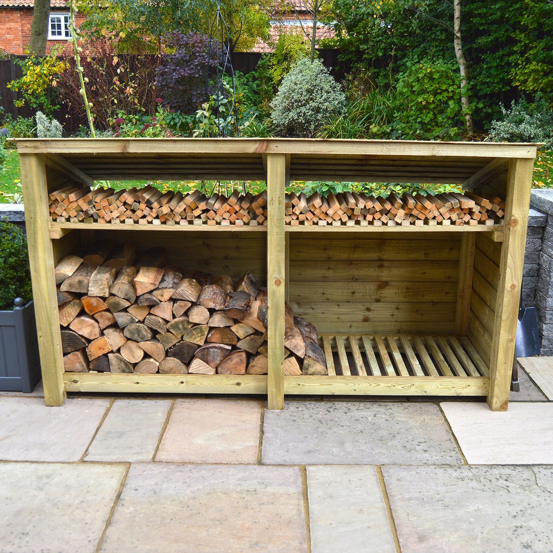 Outdoor Wooden Log Store 4ft Tall X 7ft Wide Normanton With Reversed ...