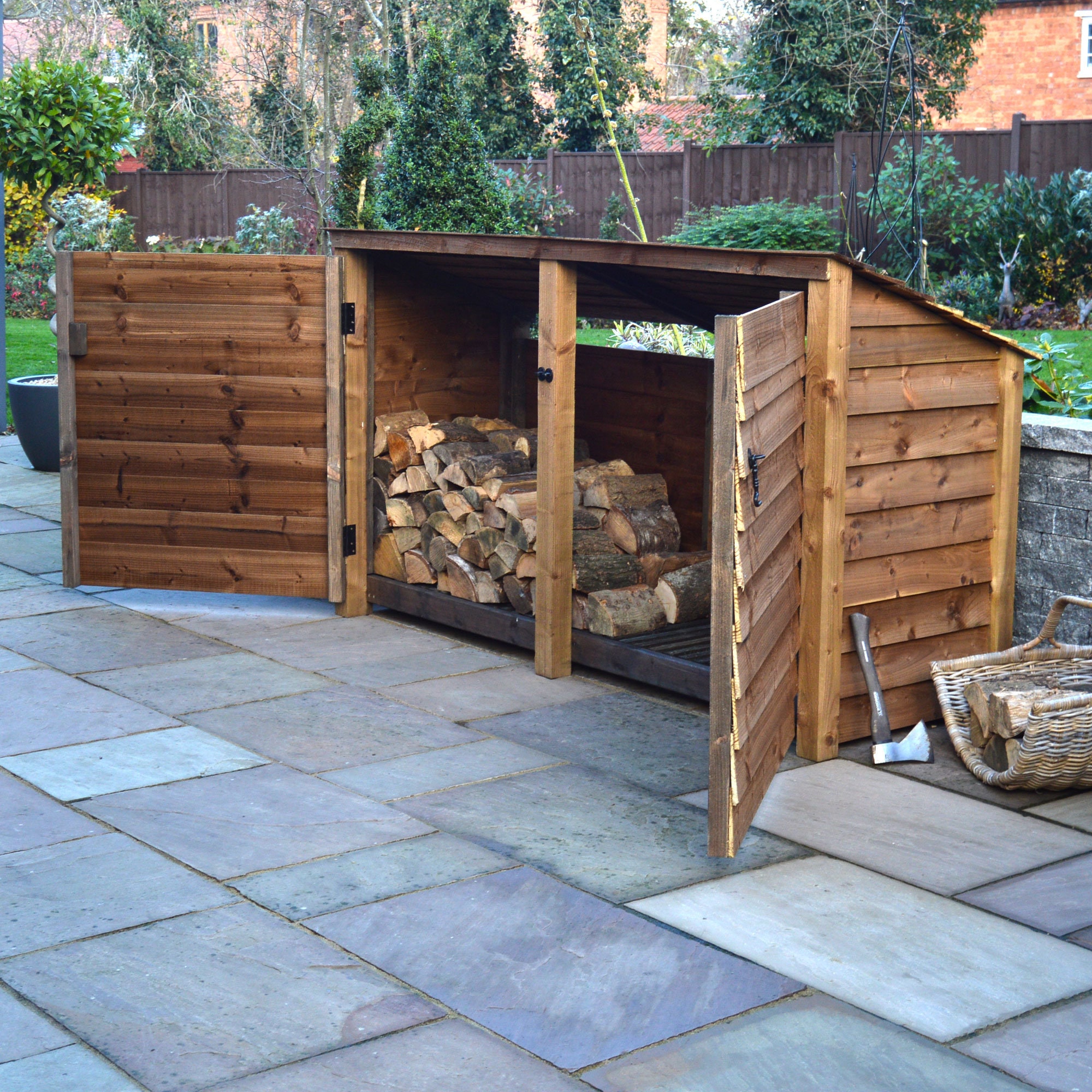 Outdoor Wooden Log Store 4ft Tall X 7ft Wide Normanton Reversed Roof ...