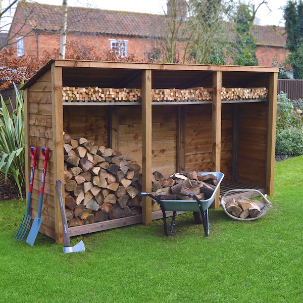 Outdoor Wooden Log Store 4ft Tall X 6ft Wide Hambleton Reversed Roof ...