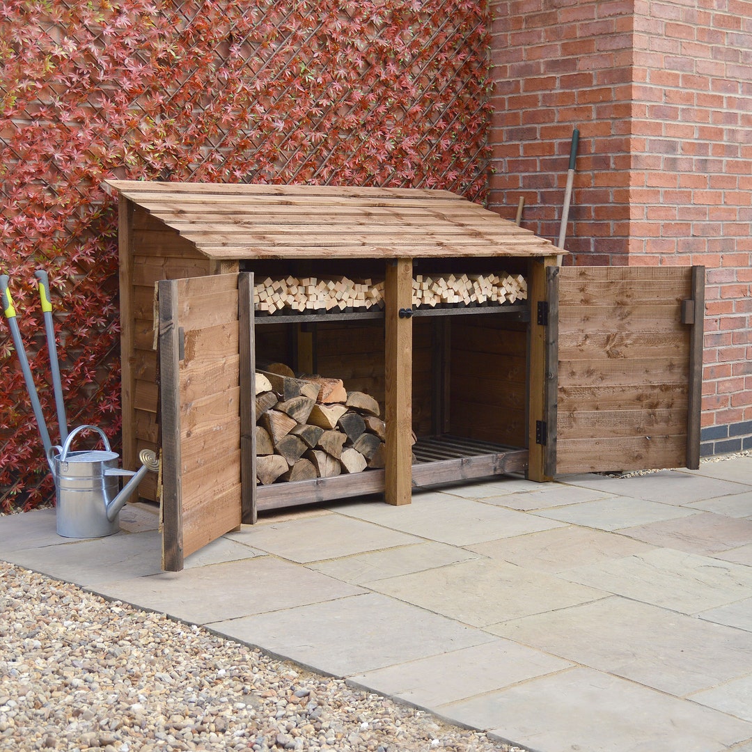Outdoor Wooden Log Store 4ft Tall X 6ft Wide Hambleton With Doors ...