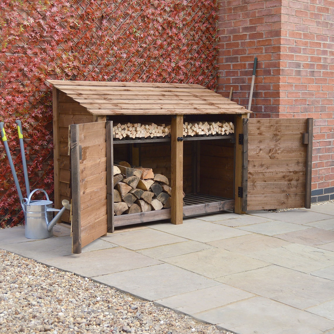 Wooden Firewood Log Store: Outdoor Hambleton With Doors - 4ft Tall X ...